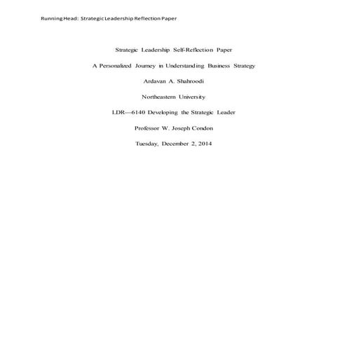 LDR 6140 Strategic Leadership Reflection Paper | PDF