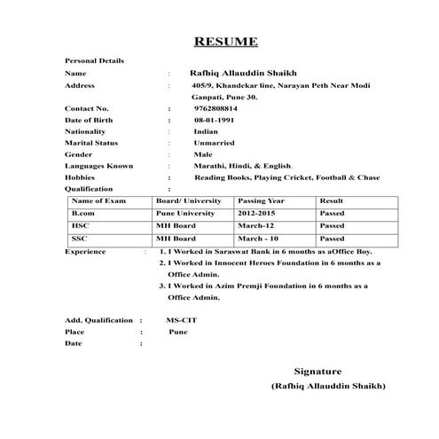 Rafhiq Resume | DOC