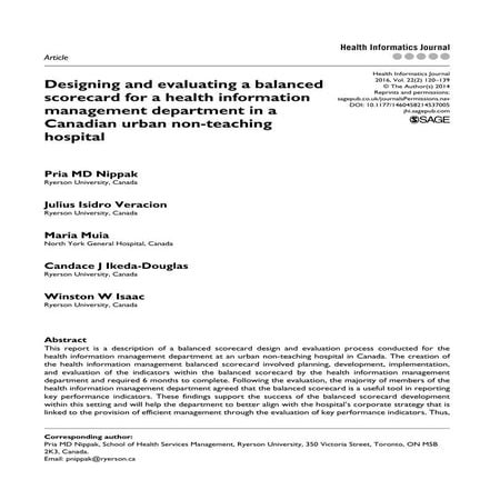 Health Informatics Journal - Balanced Scorecard | PDF