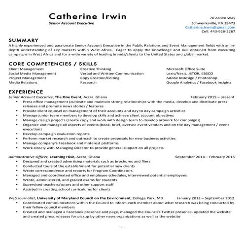 Catherine Irwin CV | PDF