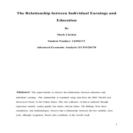 Advanced Economic Analysis: The relationship between Earnings and ...