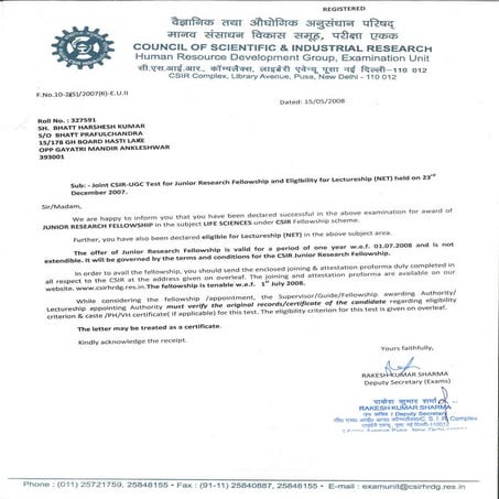 csir certificate | PDF