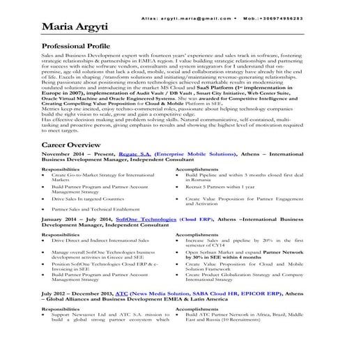 CV_Maria Argyti_22062016v1 | PDF | Sales | Business