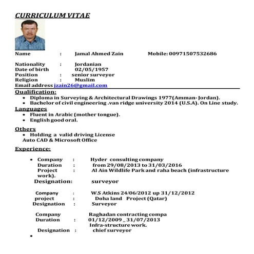 jamal zain c.v - | DOCX | Civil Engineering Industry | Industries