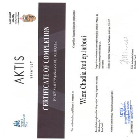 CERTIFICAT IN THE POLICY ANALYSIS TRAINING PROGRAMME 'ANALYSE DES ...