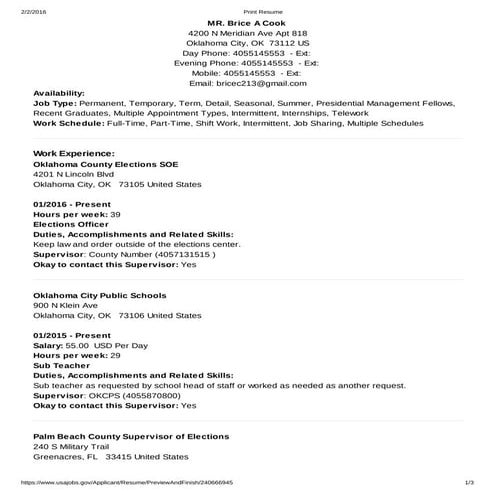 USAJOBS - Resume Builder - Preview And Finish | PDF