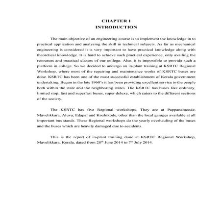 INDUSTRIAL TRAINING AT KSRTC | PDF