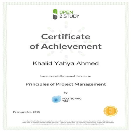 Project Management Certificate | PDF | Education