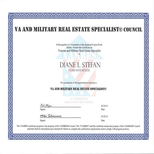 VA and Military Real Estate Specialist Award | PDF