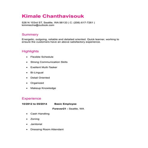 Kimalee Resume | RTF