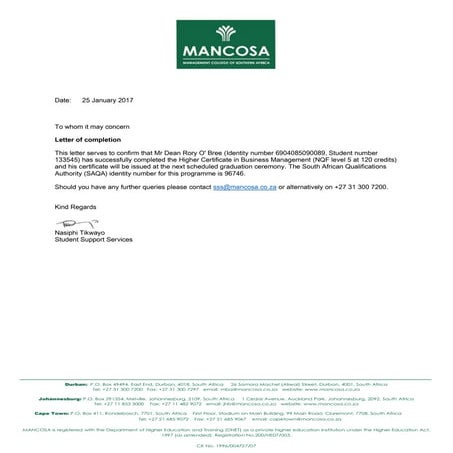 133545 -Letter of completion | PDF