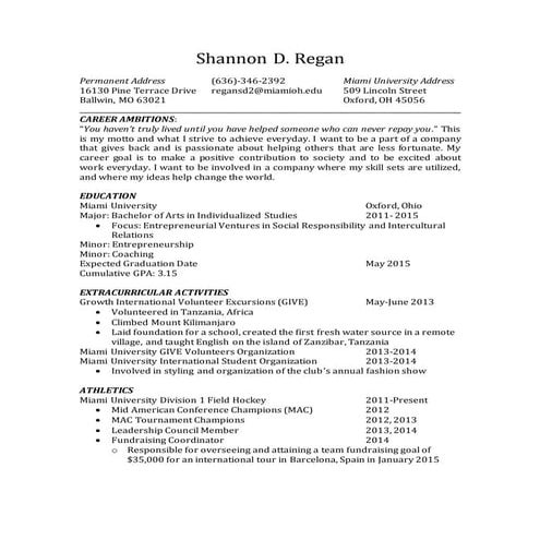Shannon Regan Resume | DOCX