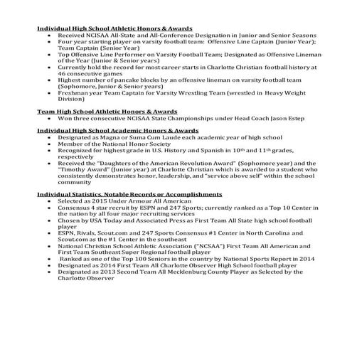 Summary of High School Honors | DOCX