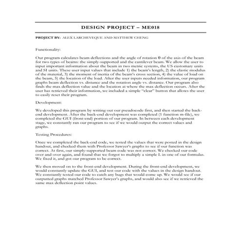 Final Design Project - Memo (with GUI) | PDF