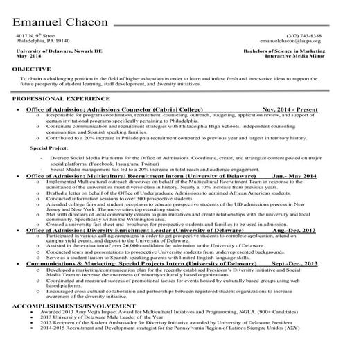 Emanuel Chacon Resume (Updated) | PDF | Undergraduate Education ...