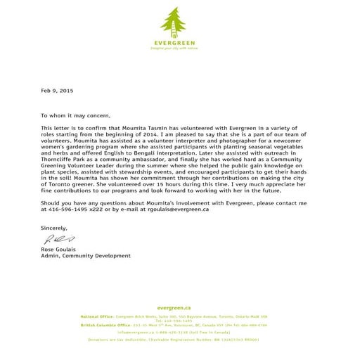 reference letter from evergreen | PDF