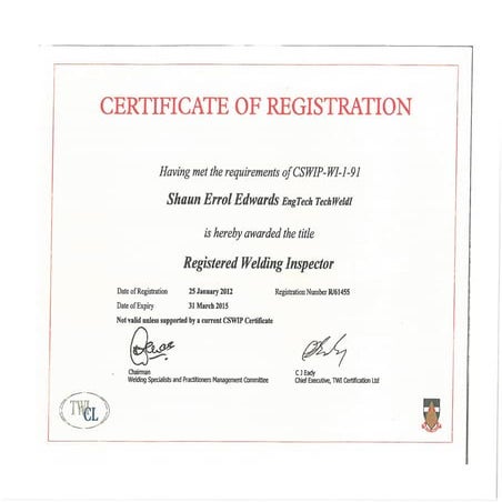 CSWIP Registered Welding Inspector | PDF