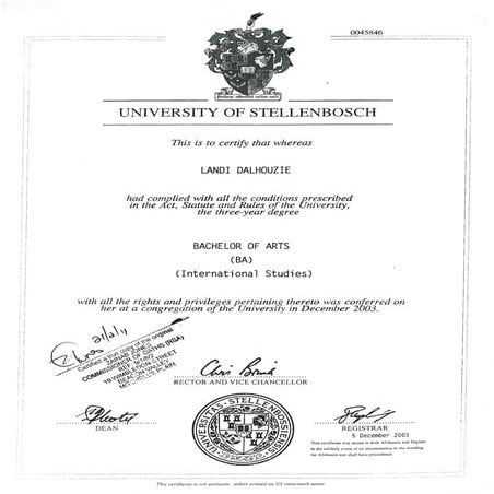 Certified copy of qualifications - L Dalhouzie | PDF