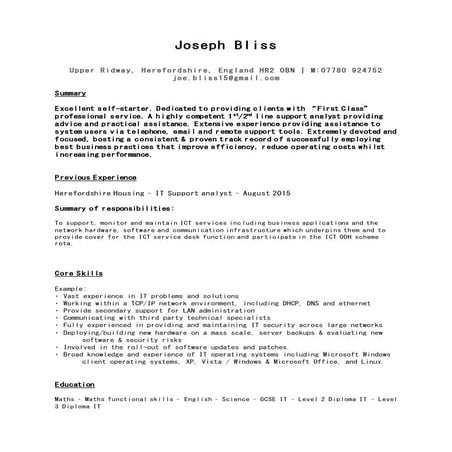 Joseph Bliss CV | DOCX