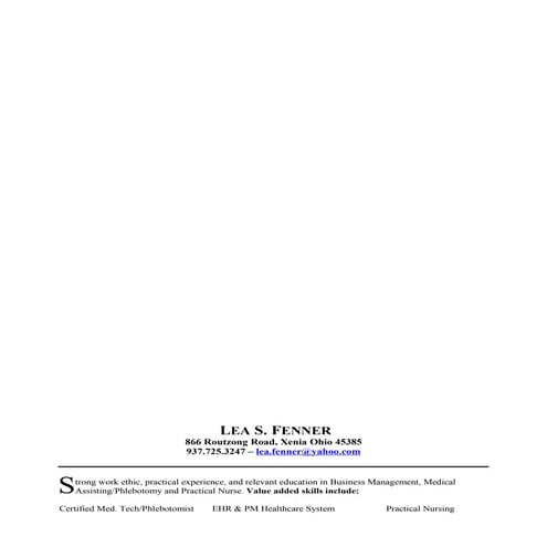 ResumeLeaFennerMgtMASTv2 (1) | DOC | Healthcare Industry | Industries