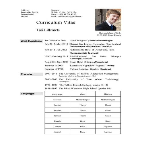 Tari Lillemetsa CV | PDF