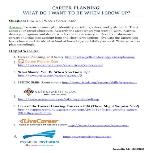 Career Planning_What Do I Want To Be When I Grow Up | PDF