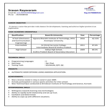 SRAVAN RESUME | PDF