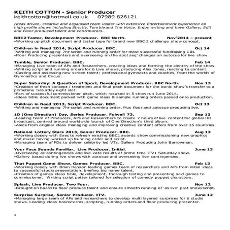 KEITH COTTON PRODUCER CV | DOCX