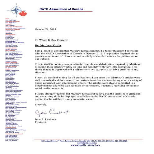 NATO Association Reference Letter - Matthew Korda | PDF