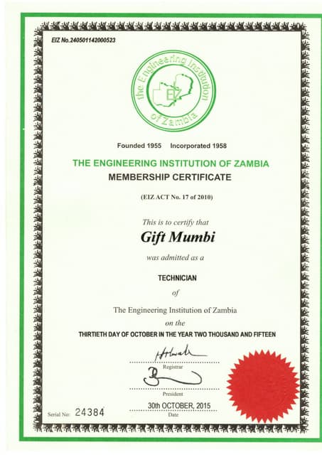 TEVETA CERTIFICATE