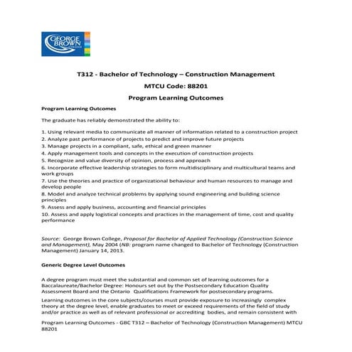 Bachelor of Technology (Construction Management) | PDF