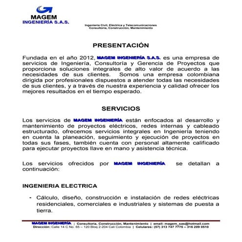 PRESENTACION MAGEM INGENIERIA SAS | PDF