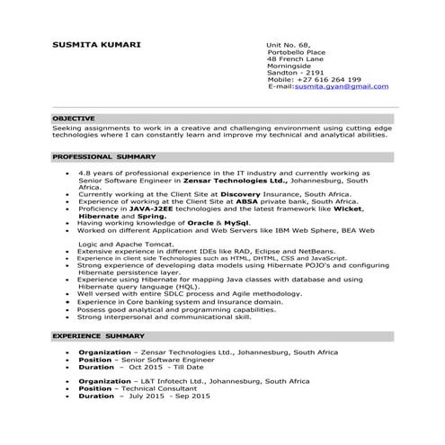 Susmita Kumari's CV | DOC | Web Development | Internet