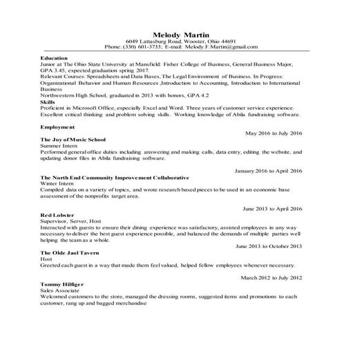 Martin, Melody Resume | PDF