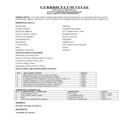 CURRICULUM VITAE OF ORDUGH DOMINIC | PDF