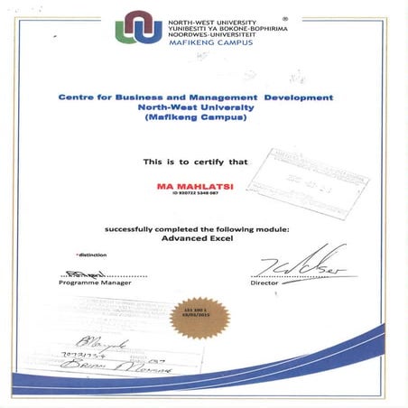 Advanced Excel Certificate | PDF | Education