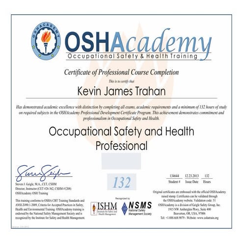 OSHP Certification | PDF