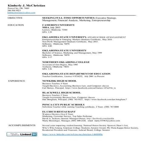 Resume, online, Kimberly McChristian | DOCX