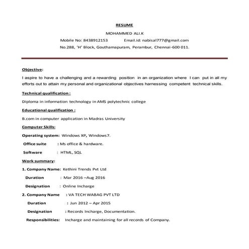 Mohammed ali resume | DOCX