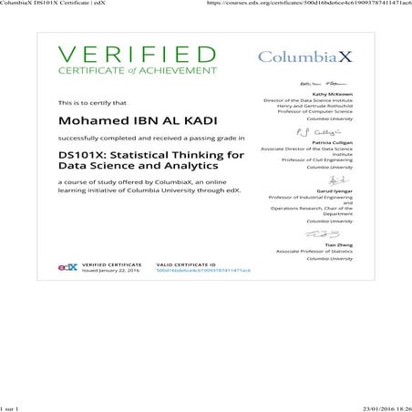 ColumbiaX DS101X Certificate | PDF