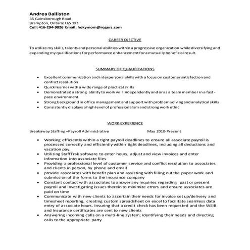 Andrea resume 2017 | DOCX | Business | Business and Finance