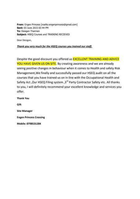 SBI - Client and Manager appreciation mail | PDF