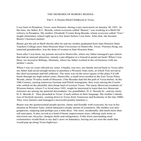MemoirsofRobertBesedaPartI | PDF
