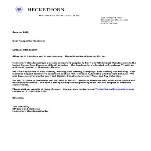 Customer Introduction Letter | DOC