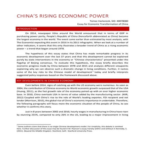 Essay on Chinese economic power - Tomas Vaclavicek | PDF
