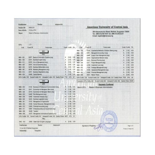 MBA Transcript | PDF