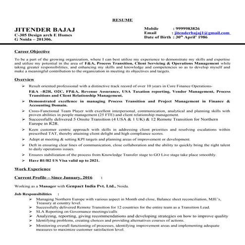 Resume- Jitender Bajaj | DOC | Business Accounting & Finance | Business