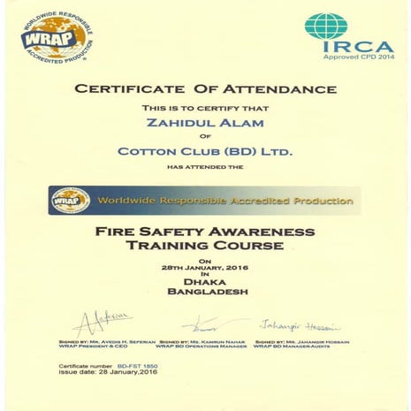Fire Safety Awarness Training Certificate | PDF