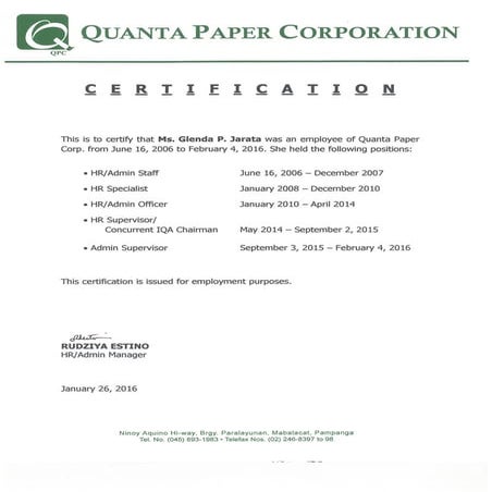 Certificate from Previous Employer | PDF