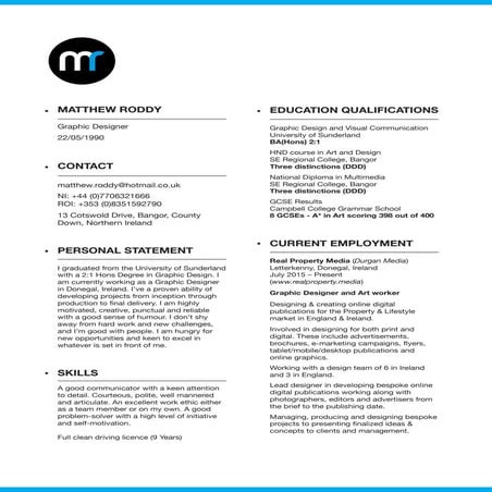 Matthew Roddy - CV - 2017 | PDF